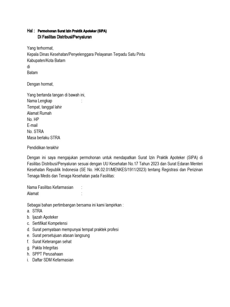 Surat Permohonan SIPA | PDF