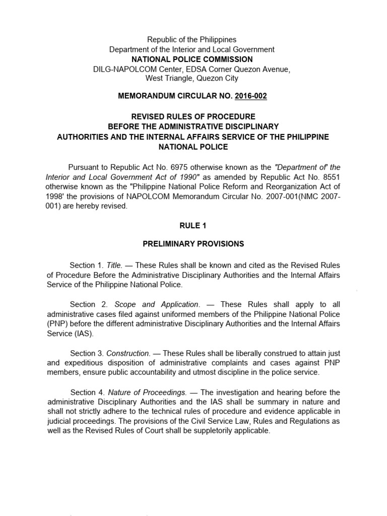 Napolcom Memorandum Circular 2016 002 | PDF | Affidavit | Complaint