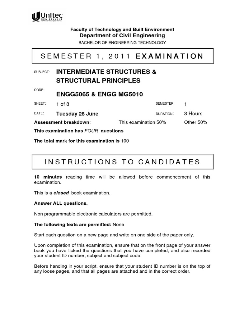 Intermediate Structures 5065 2011 s1 | PDF | Mechanical Engineering