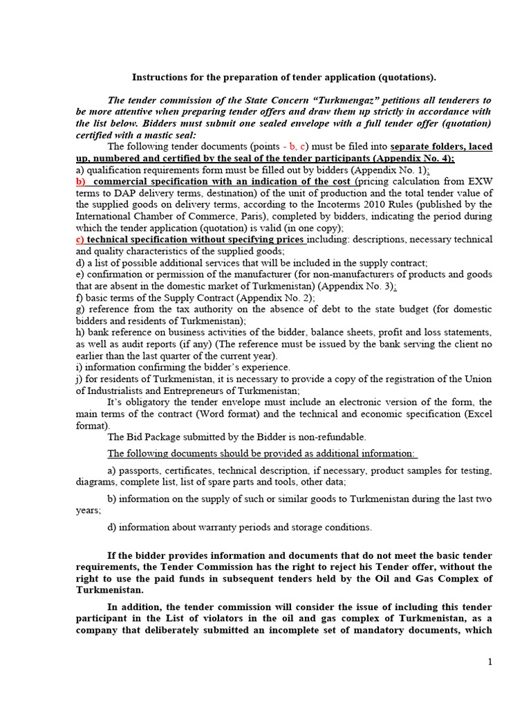 Instruction On Tender Submissioning. | PDF | Specification (Technical Standard) | Business Law