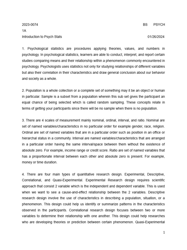 Introduction to Psychological Statistics | PDF | Statistics | Level Of ...