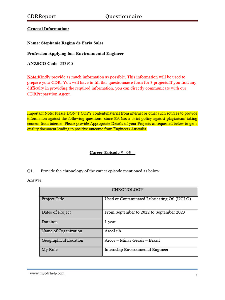 CDR Questionnaire for Environmental Engineer | PDF | Waste | Waste ...