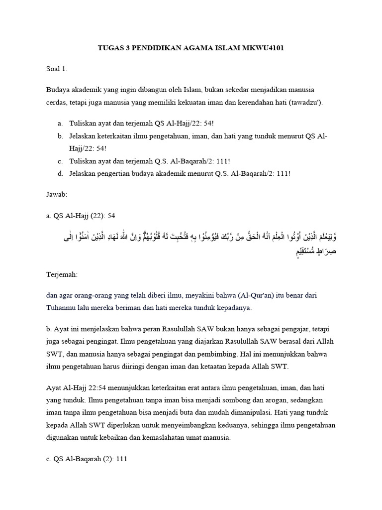 3.4 Tugas 3 Pendidikan Agama Islam Mkwu4101 | PDF