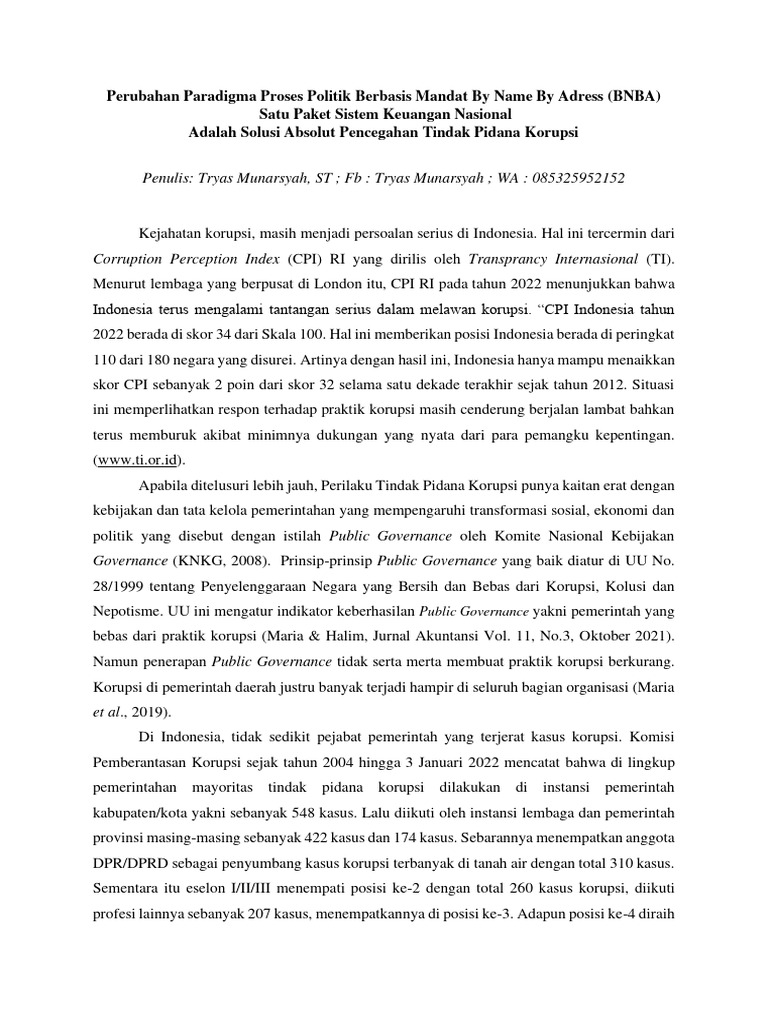 Perubahan Paradigma Proses Politik Berbasis Mandat by Name by Adress Tryas M | PDF