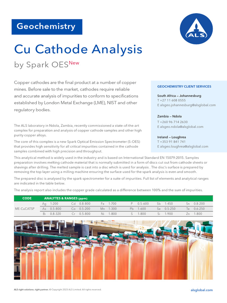 ALS Cu S OES Flyer | PDF | Copper | Geochemistry