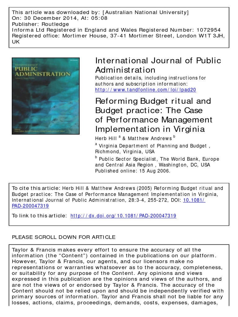 Reforming Budget Ritual and Budget Practice: The Case of Performance ...
