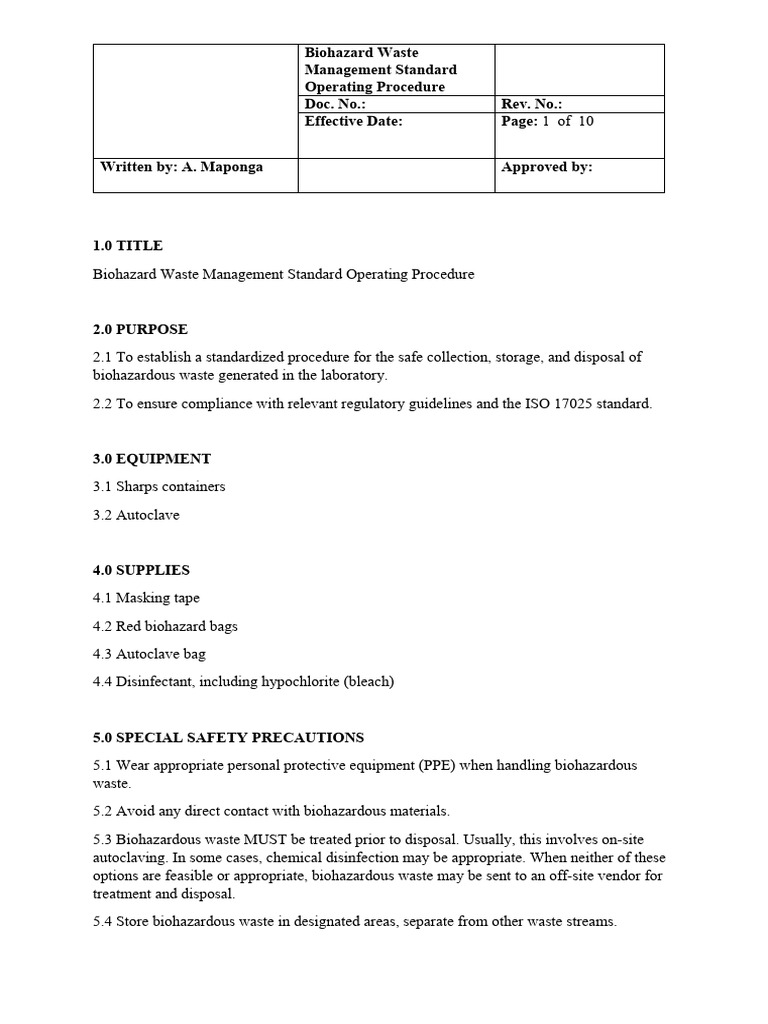 Final Draft Biohazard Waste Management | PDF | Disinfectant | Chlorine
