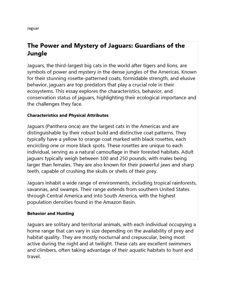 Jaguar | PDF | Jaguar | Ecology
