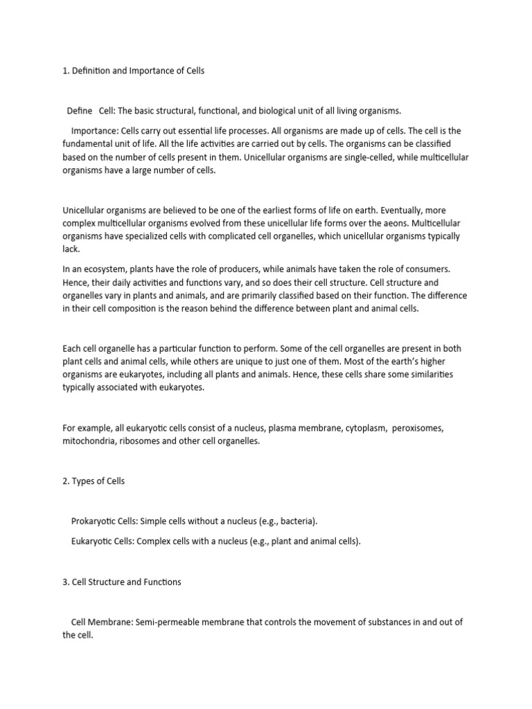 Notes For Biology Form One | PDF | Cell (Biology) | Endoplasmic Reticulum