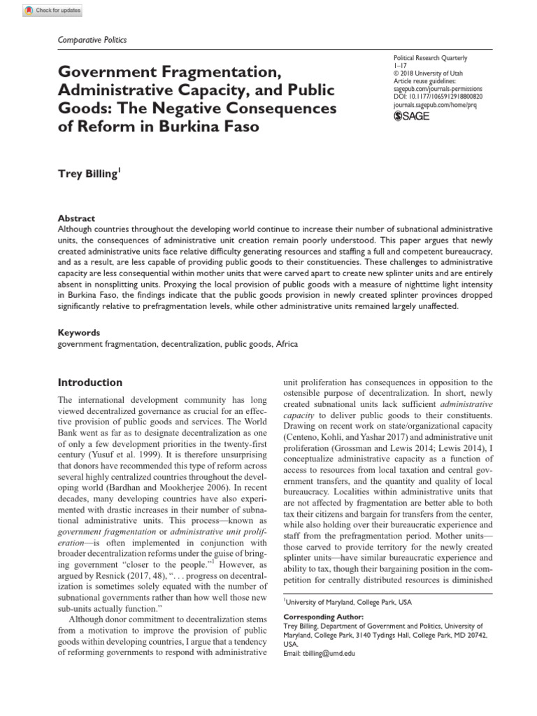Government Fragmentation, Administrative Capacity, and Public Goods ...
