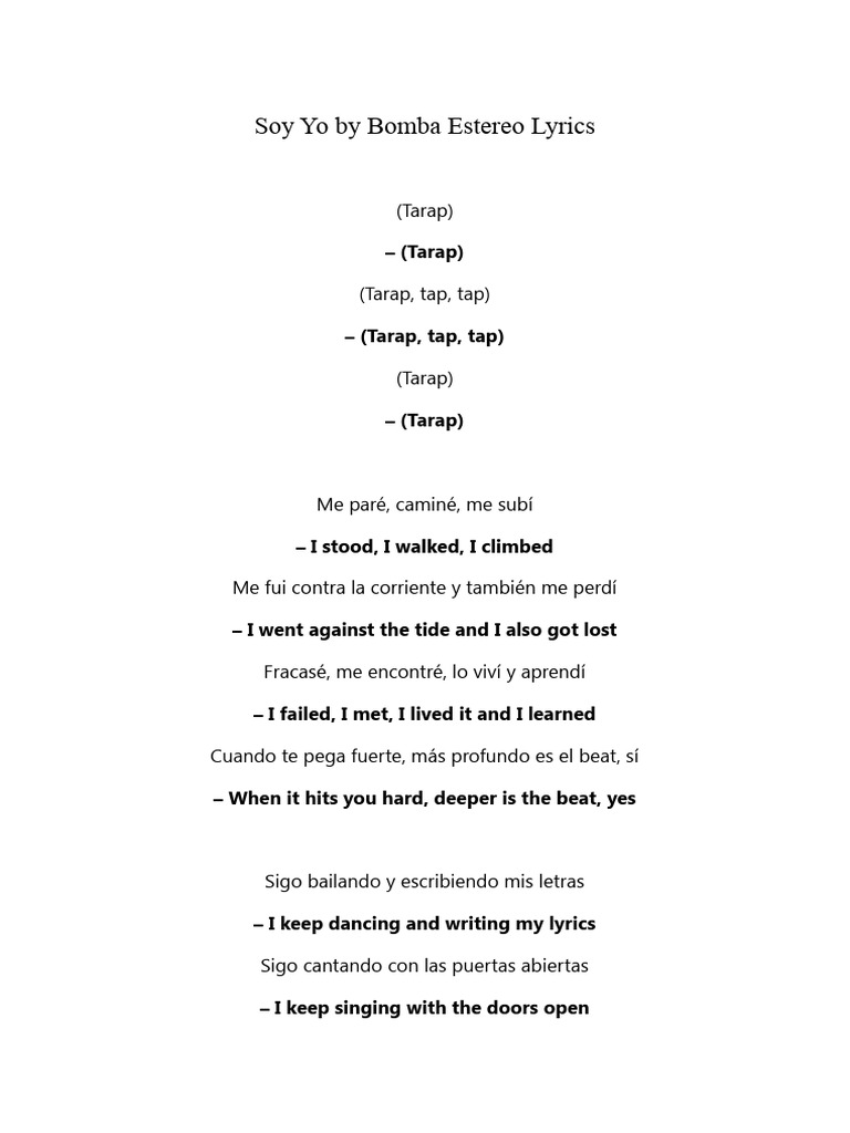 Soy Yo by Bomba Estereo Lyrics | PDF | Música grabada | Grabación de sonido
