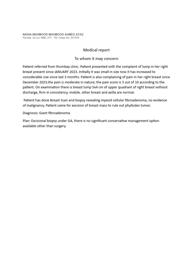 Medical Report NADIA | PDF