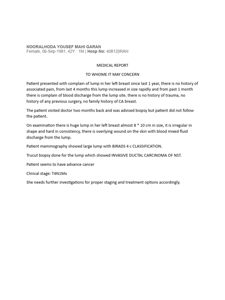 Medical Report Noor Patient | PDF | Science & Mathematics