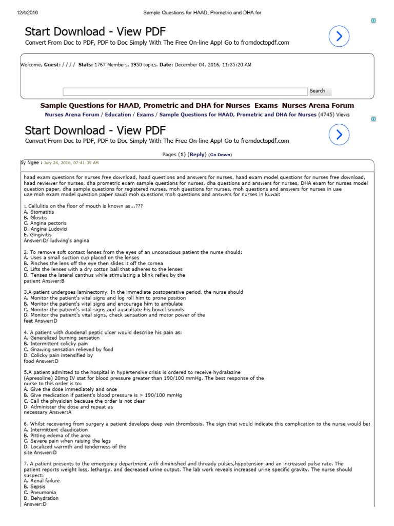 Sample Questions For Haad Prometric and Dha For Nurses | PDF | Urinary ...