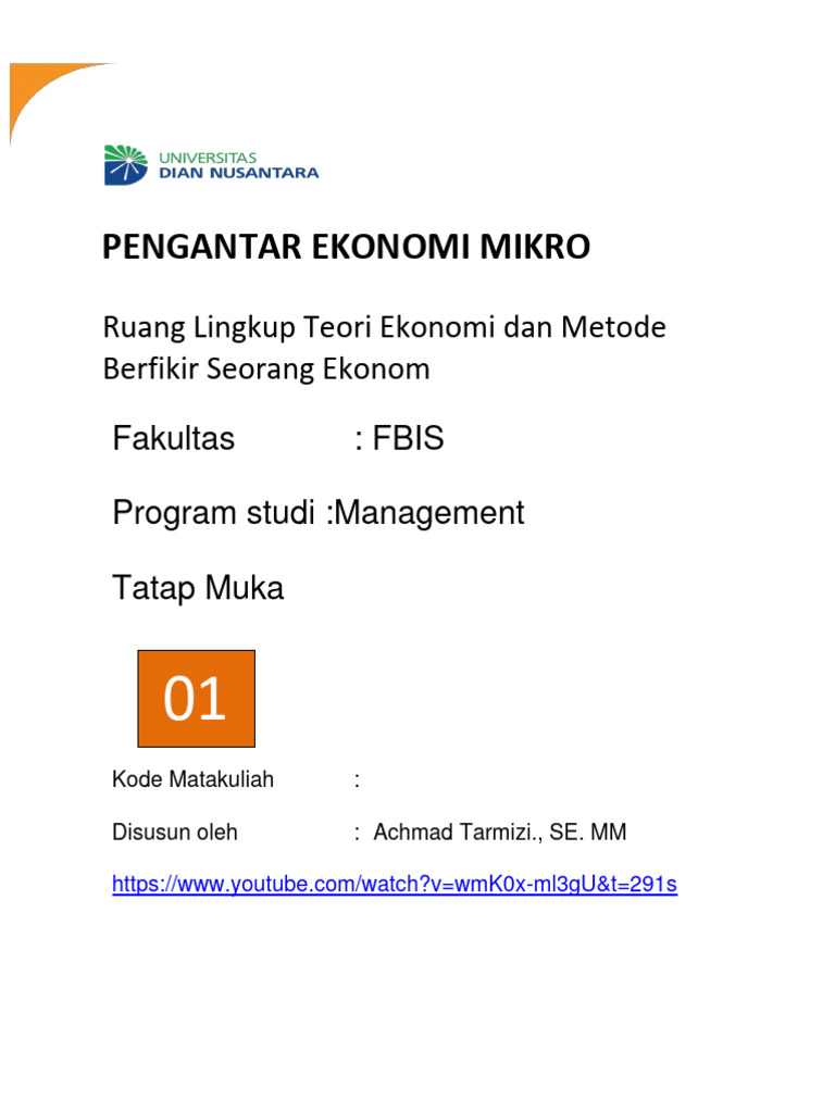 Modul 1 Mata Kuliah Pengantar Ekonomi Mikro | PDF Modul 1 Mata Kuliah Pengantar Ekonomi Mikro | PDF