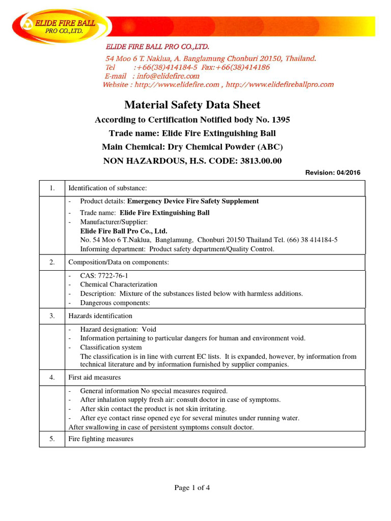 Msds Elide Fire Ball | PDF | Occupational Safety And Health | Safety