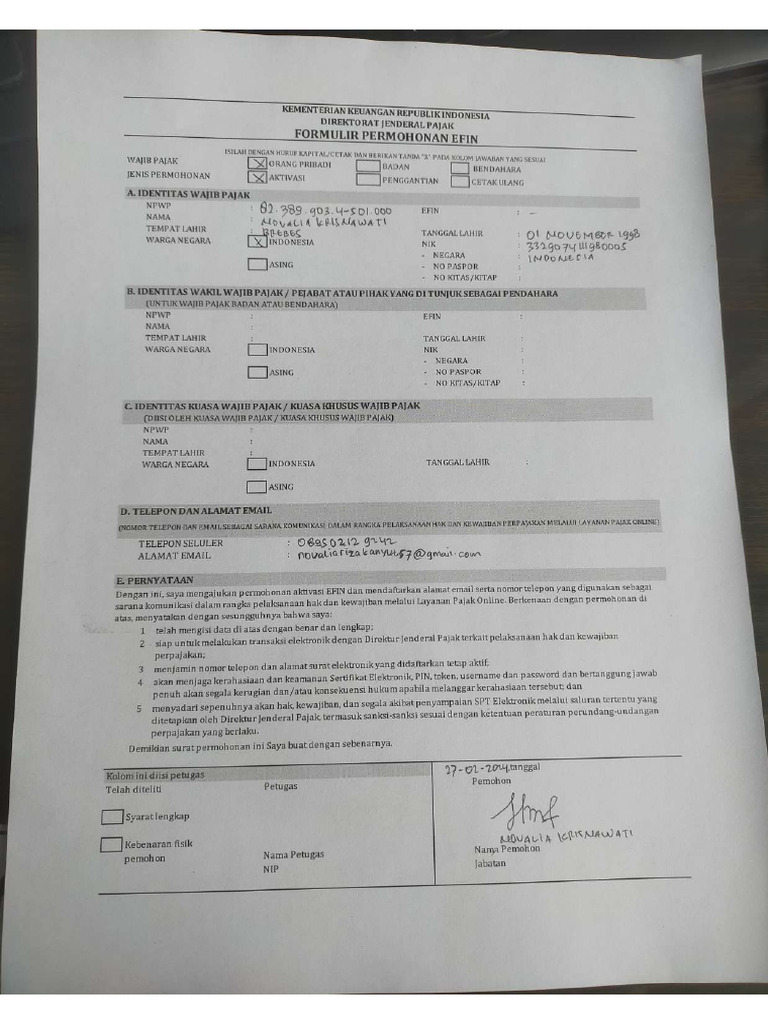 Formulir Permohonan Efin | PDF