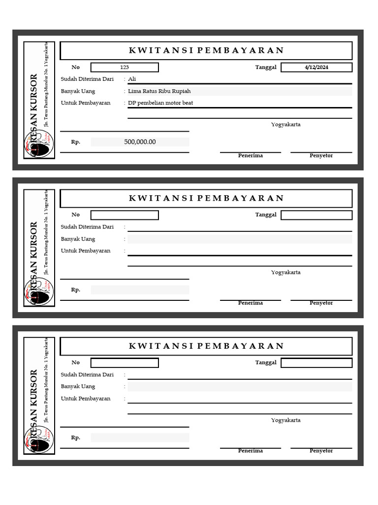 Kwitansi DP Pembelian Motor | PDF