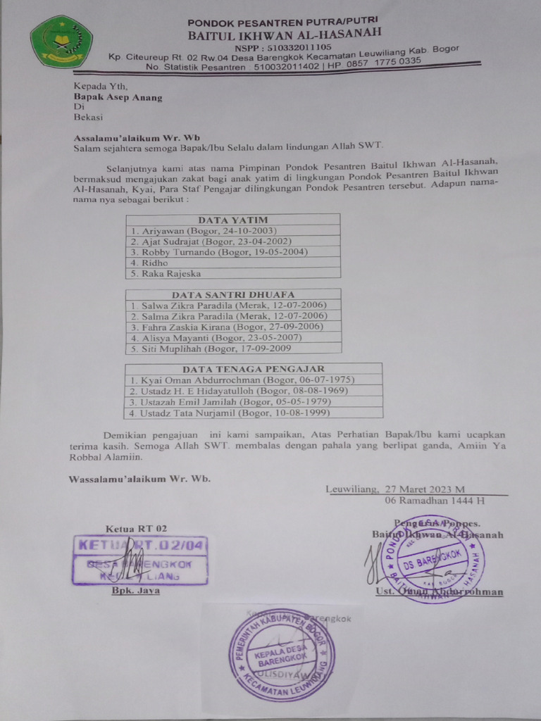 Data Santri Asep | PDF