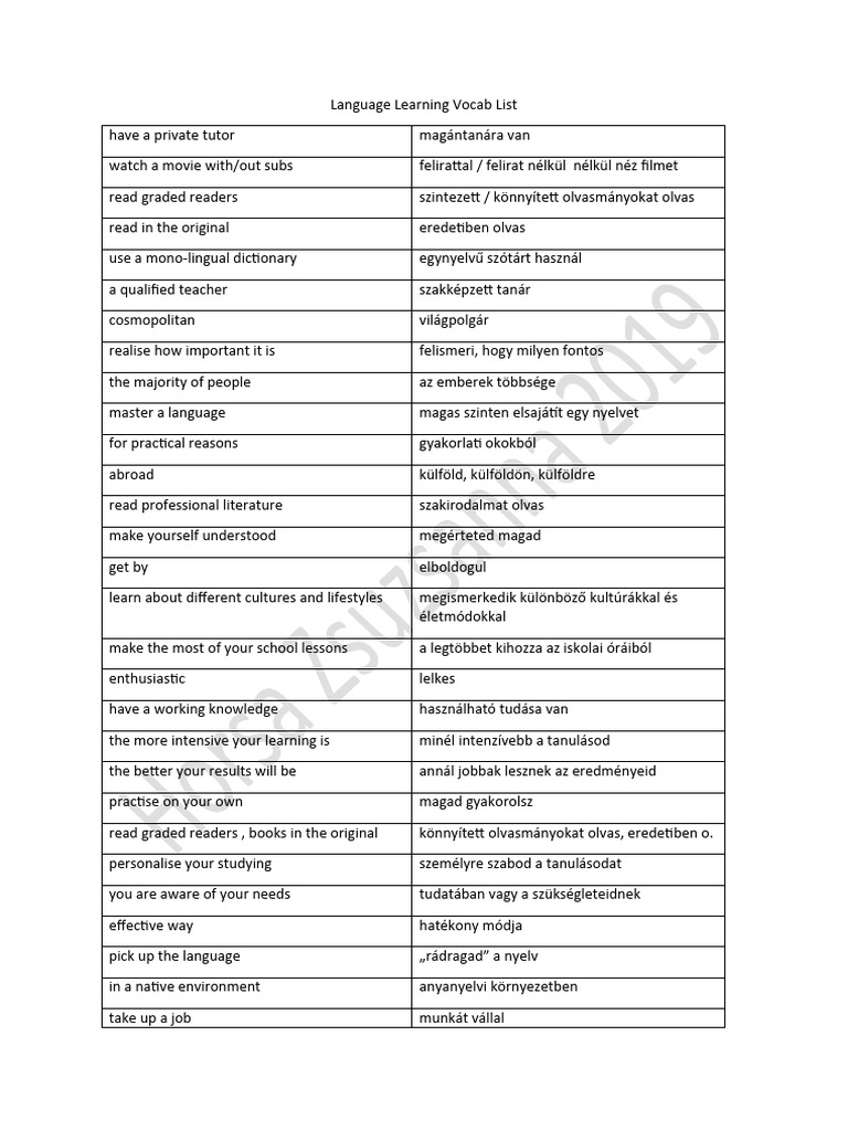 Language Learning Vocab List | PDF
