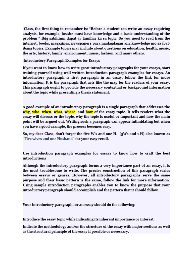 Introductory Paragraph Examples For PCOM Class | PDF | Essays | Methodology