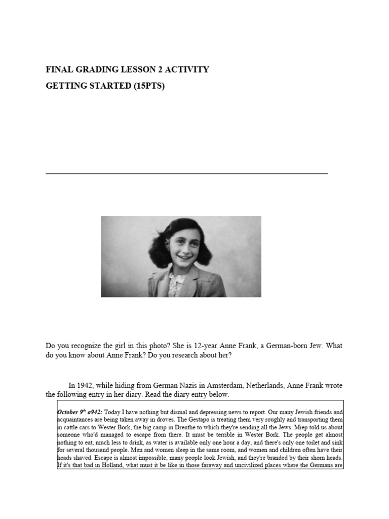 Final Grading Lesson 2 Activity | PDF | Blog | Anne Frank