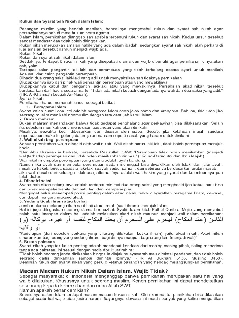 Rukun Dan Syarat Sah Nikah Dalam Islam Pdf