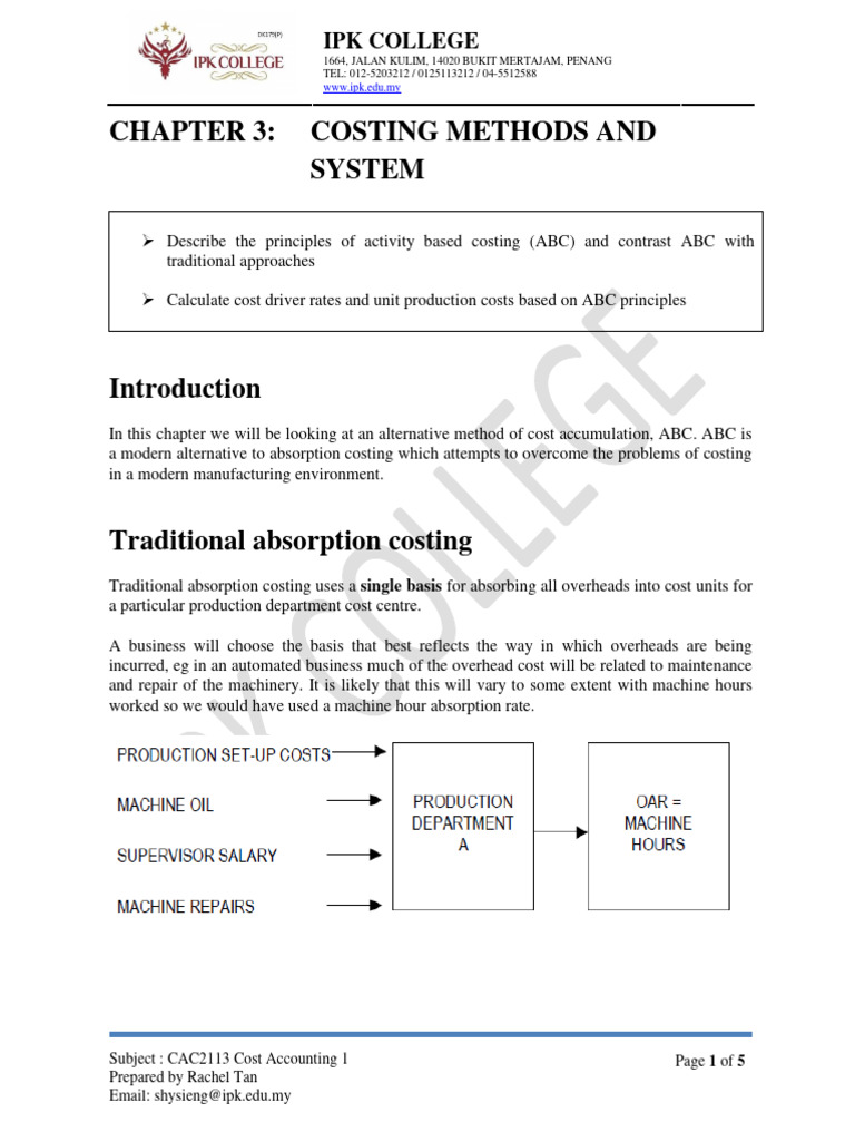Chapter 3 - Costing Methods And Systems (ABC) | PDF | Cost Accounting ...