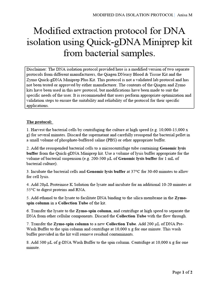 Modified DNA Isolation Protocol for Bacteria | PDF | Laboratories ...