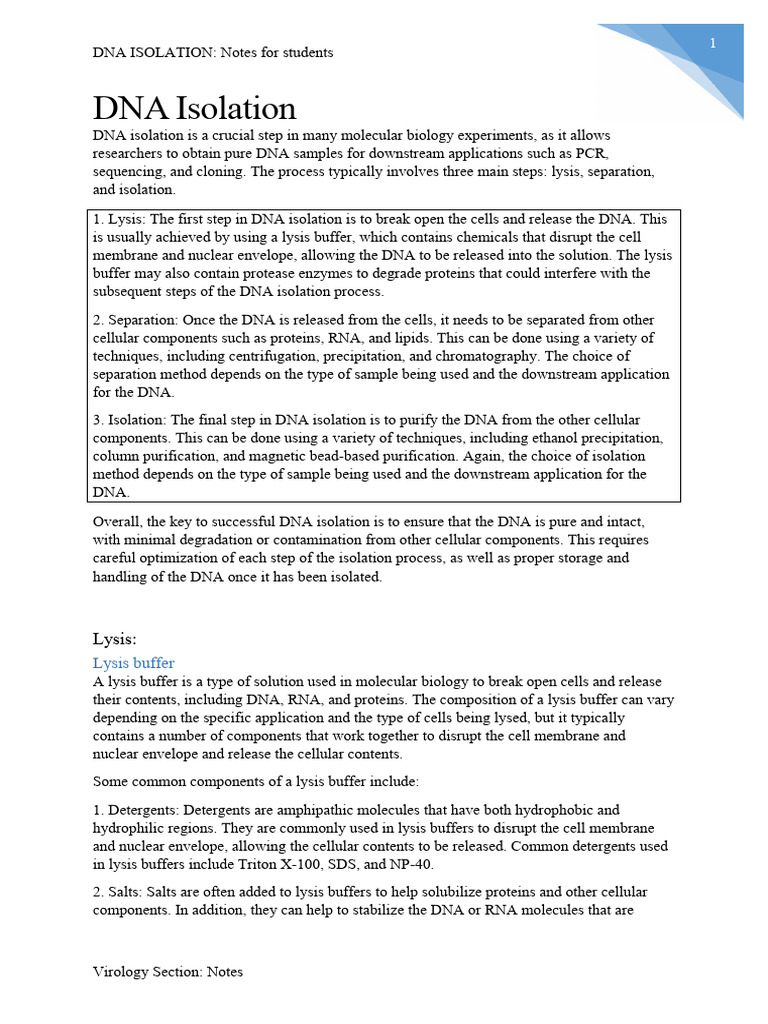DNA Isolation Notes For Students | PDF | Protease | Protein Purification