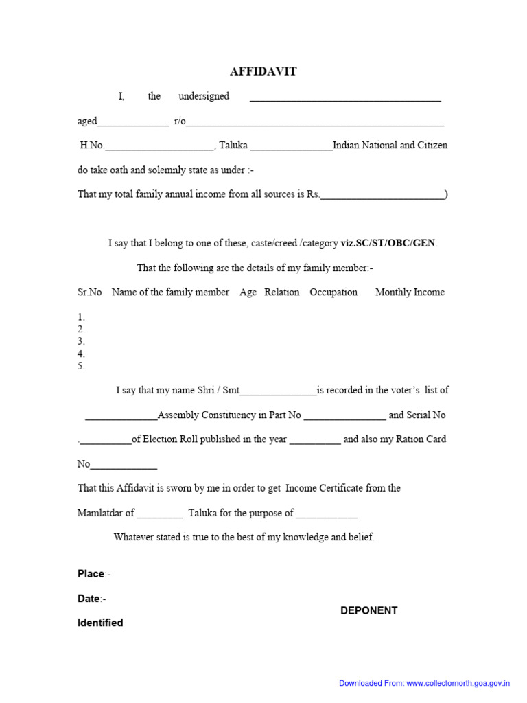 Income affidavit format | PDF