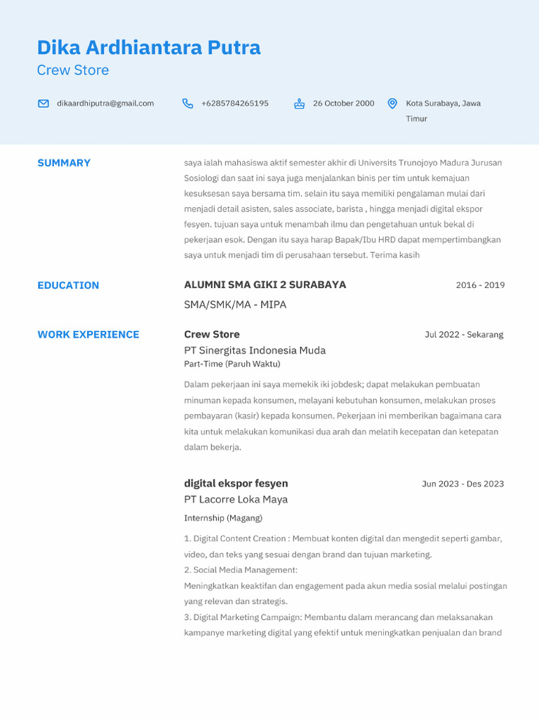 CV - Dika Ardhiantara Putra | PDF