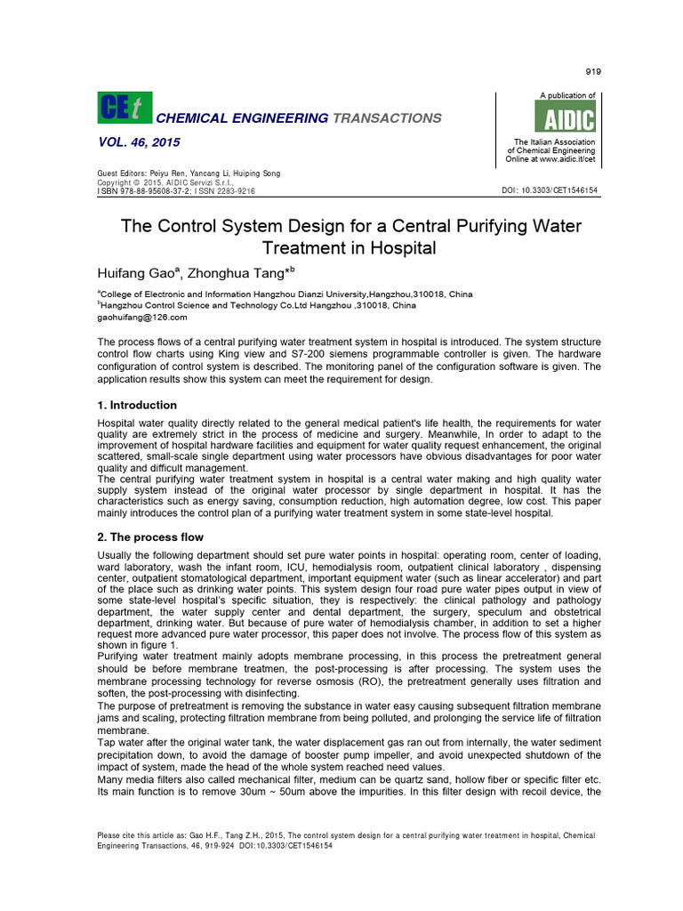 The Control System Design For A Central Purifying Water Treatment in ...