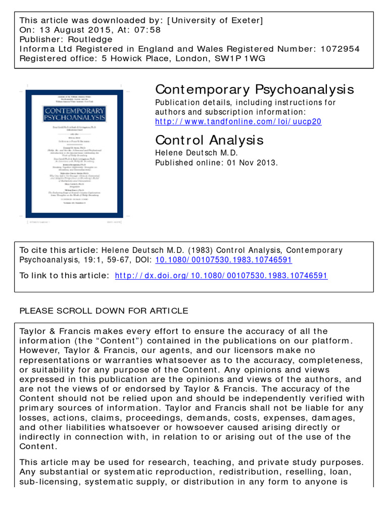 Control Analysis | PDF | Psychoanalysis | Psychology