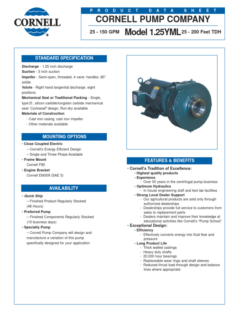 Cornell-1.25YML | PDF | Pump | Mechanical Engineering