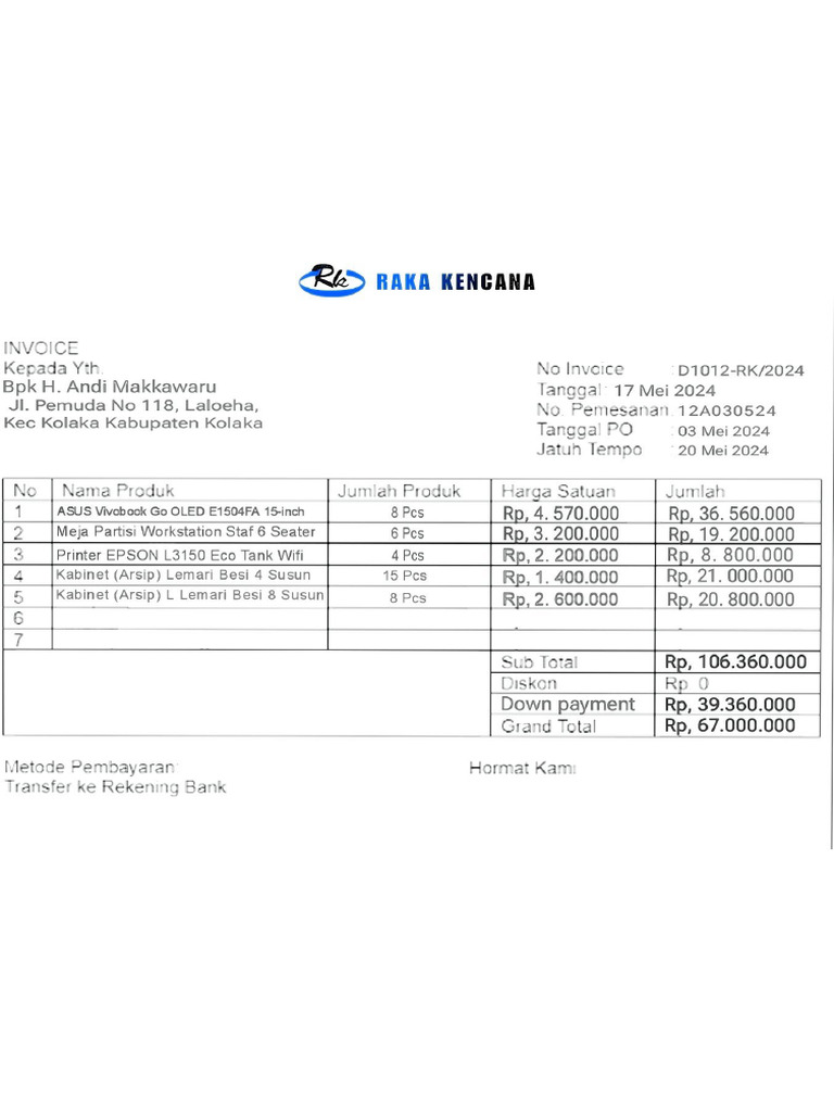 Invoice Pengiriman Alat Berat | PDF