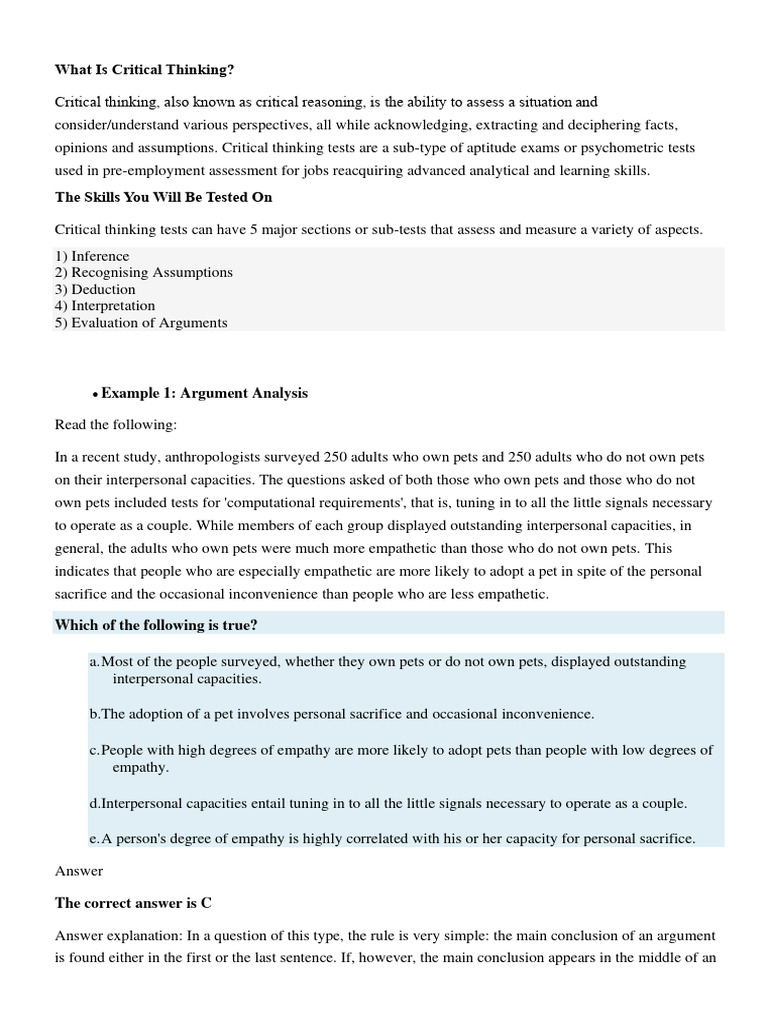 Critical Reasoning | PDF | Argument | Critical Thinking