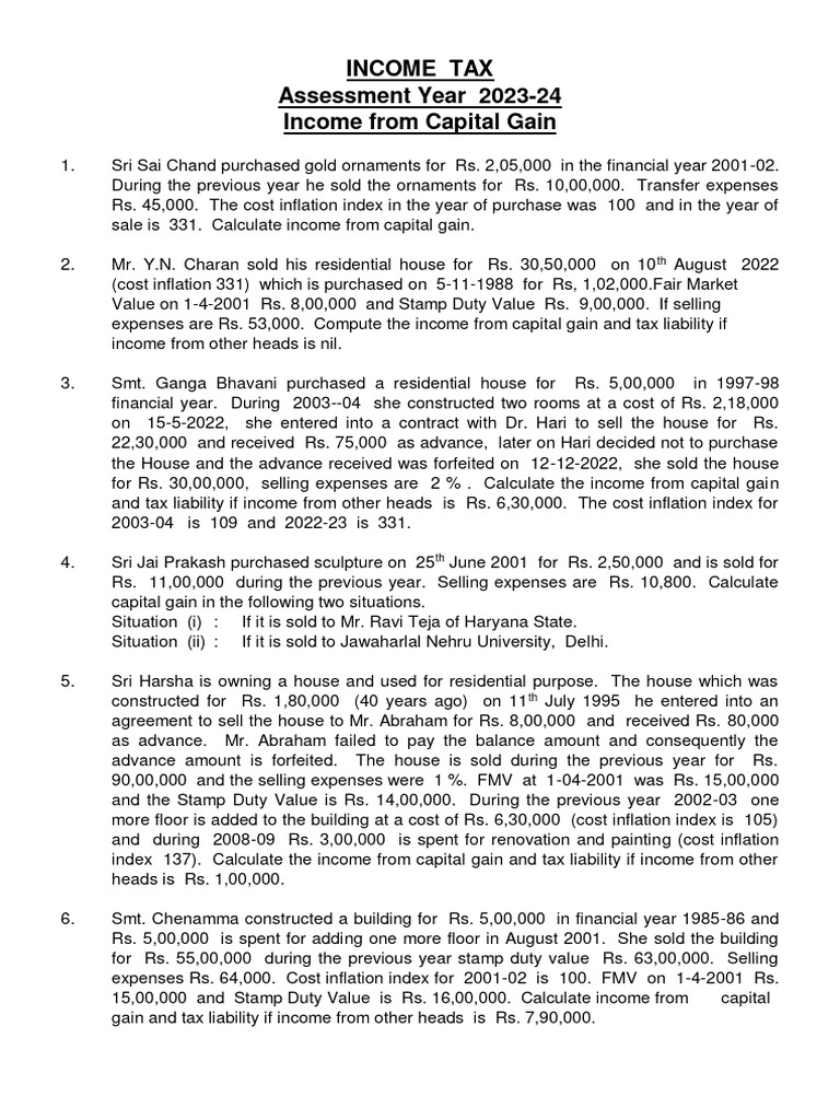IT AY 23-24 Probs On Cap Gain | Download Free PDF | Capital Gain | Expense