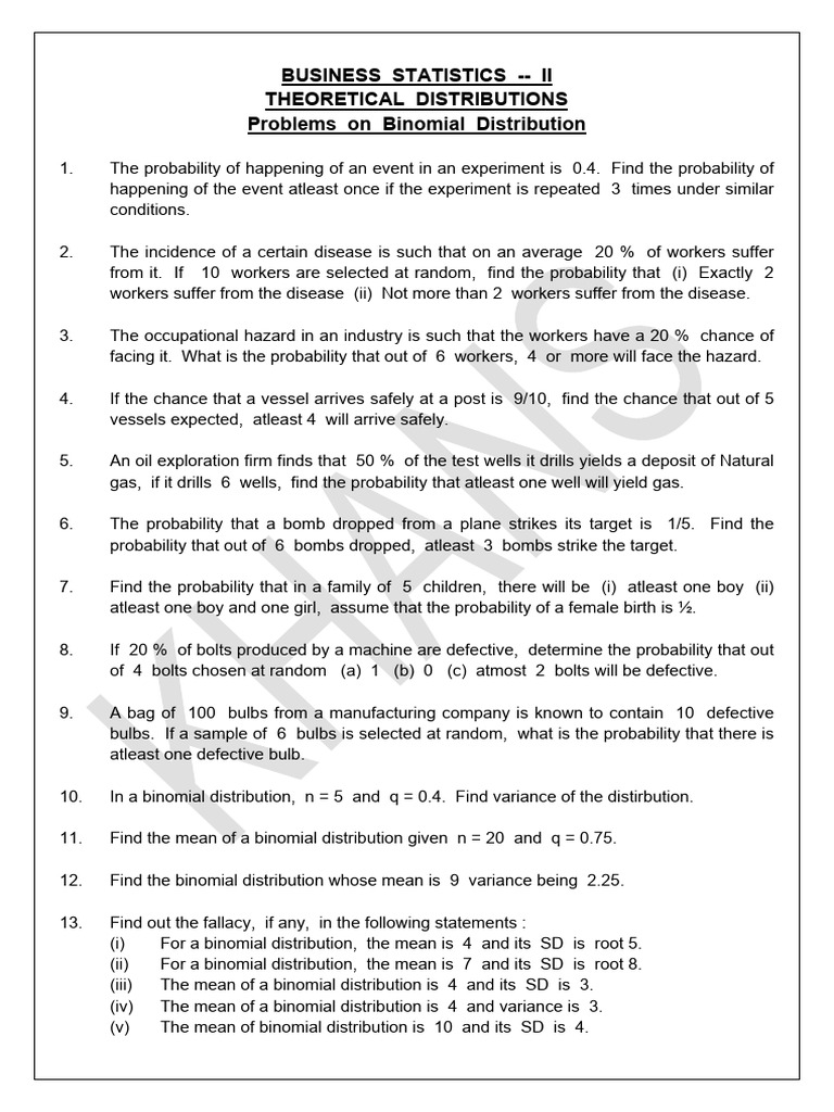 Problems On Binomial Distribution Download Free Pdf Standard