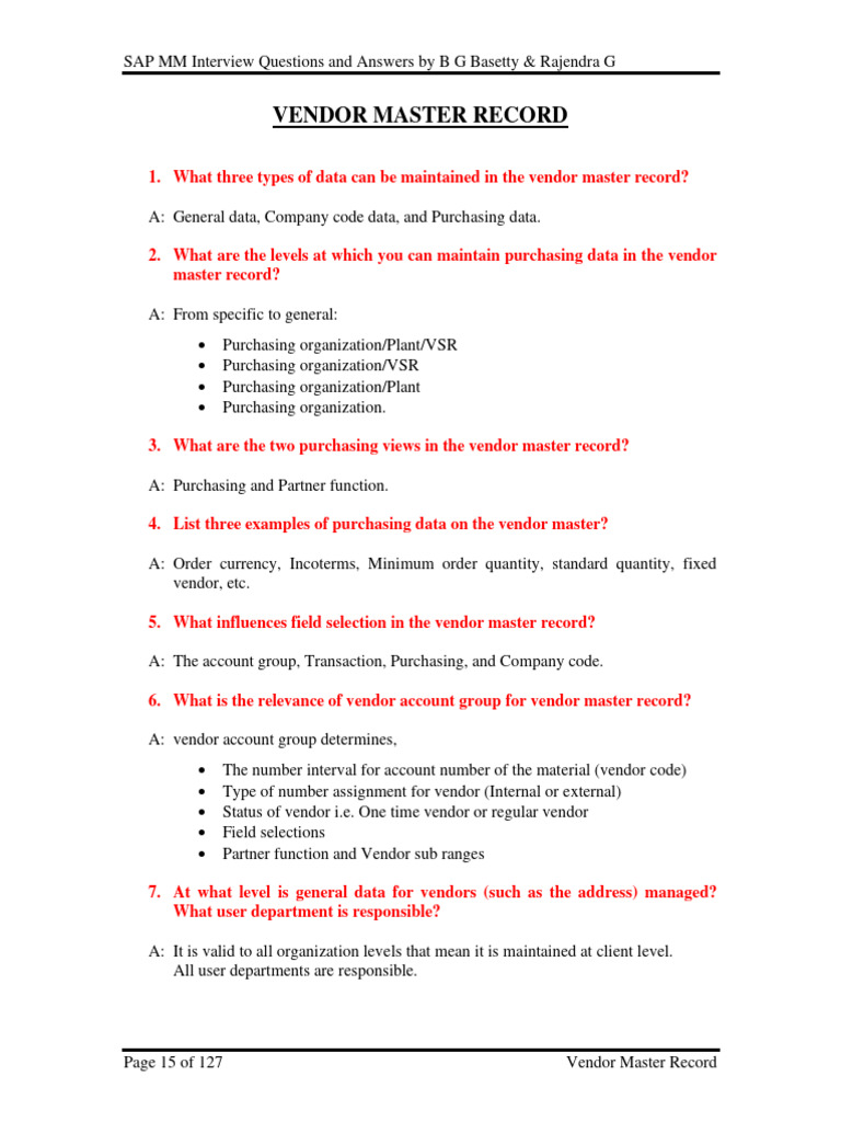 SAP MM Vendor Master Record Insights | PDF | Computing | Business