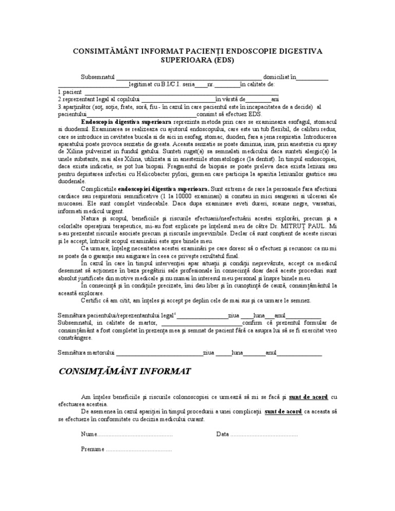 Consimtamant informat endoscopie