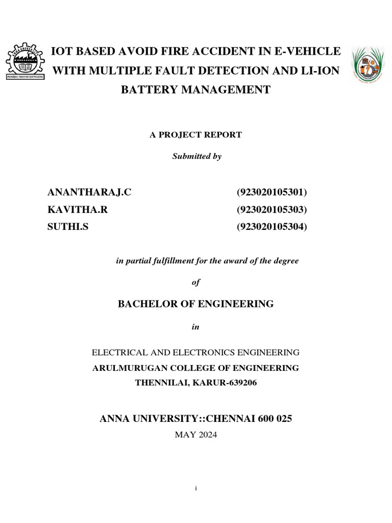 Iot Based Avoid Fire Accident In Ev Vehicle With Multiple Fault Detection Report Pdf Power