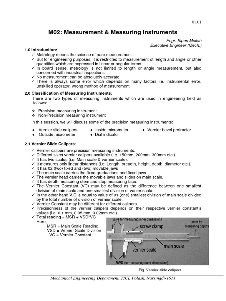 Measurement & Measuring instruments for foundation course | PDF ...