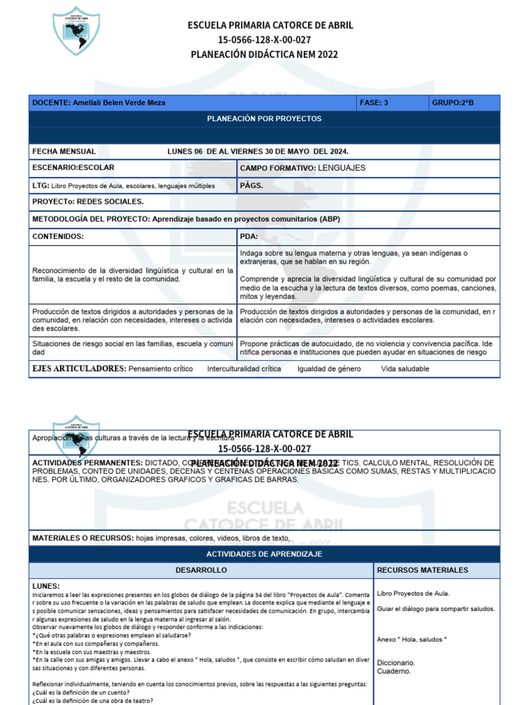 Planeacion Mayo 2b | Descargar gratis PDF | Teatro | Salón de clases