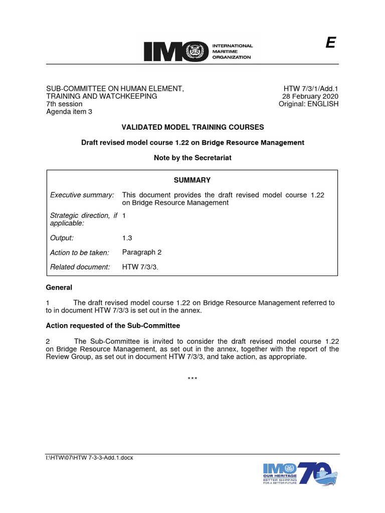 IMO Model Course 1.22 - Bridge Resource Management 2020 | PDF ...