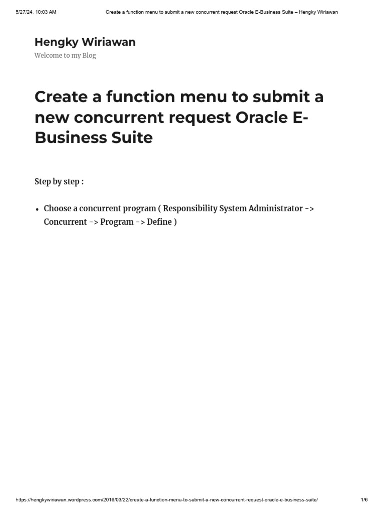 Create A Function Menu To Submit A New Concurrent Request Oracle E ...