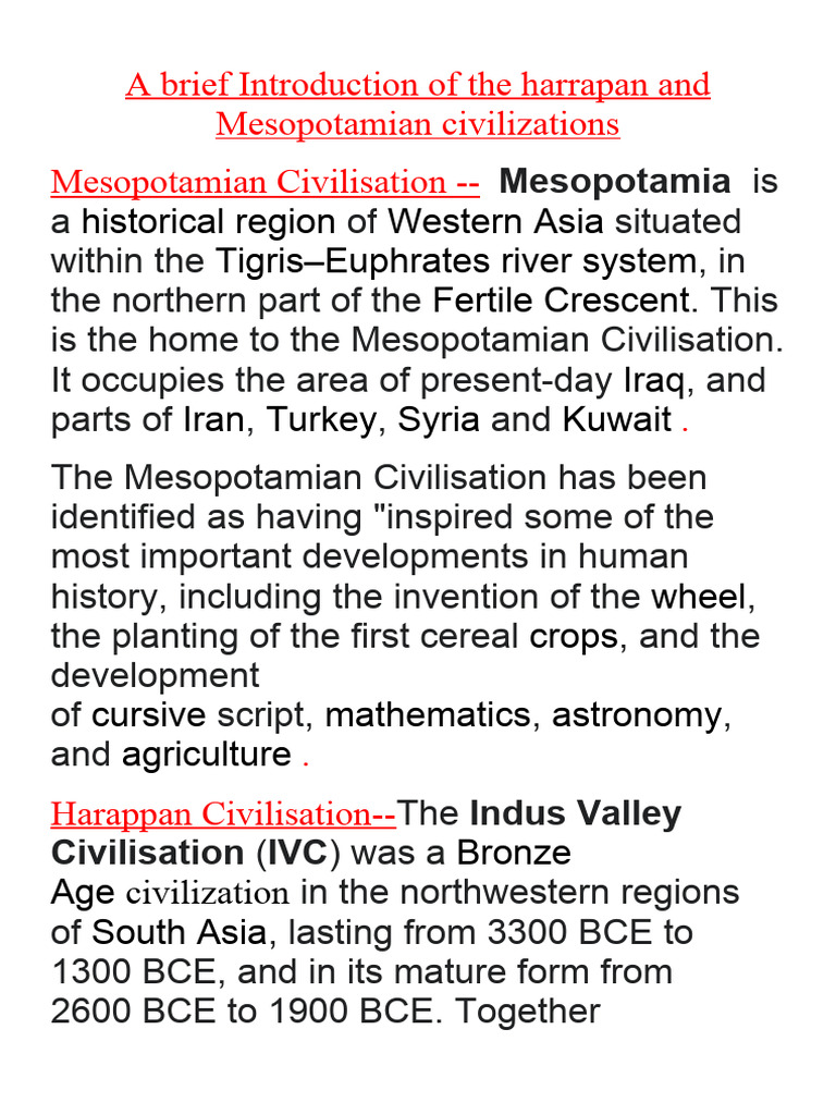 Comparative Study of The Harappan and Mesopotamian Civilisation | PDF | Mesopotamia | Sumer