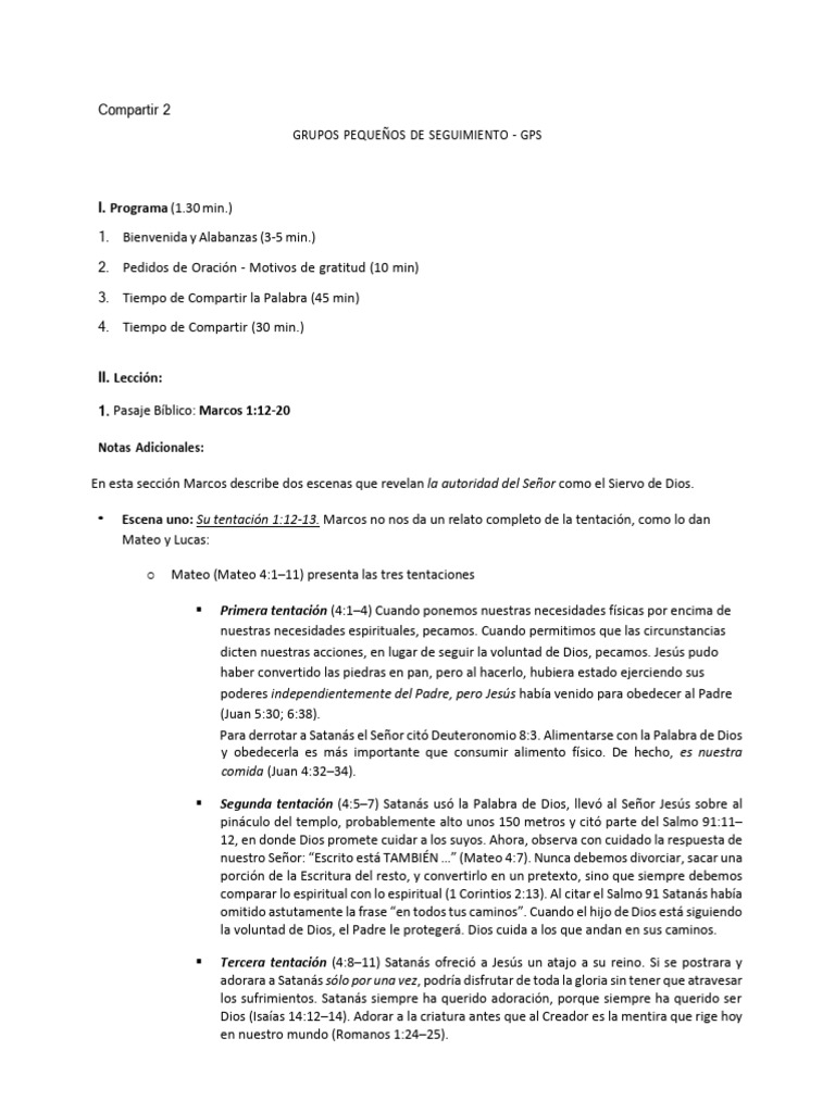 Reflexiones sobre Marcos 1:12-20 | PDF | Jesús | Satán