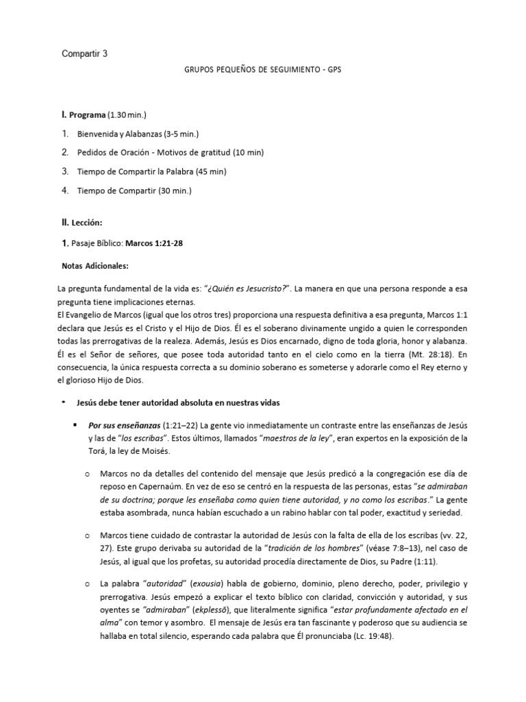 GPS - Marcos 1 - 21-28 | PDF | Demonios | Jesús GPS - Marcos 1 - 21-28 | PDF | Demonios | Jesús