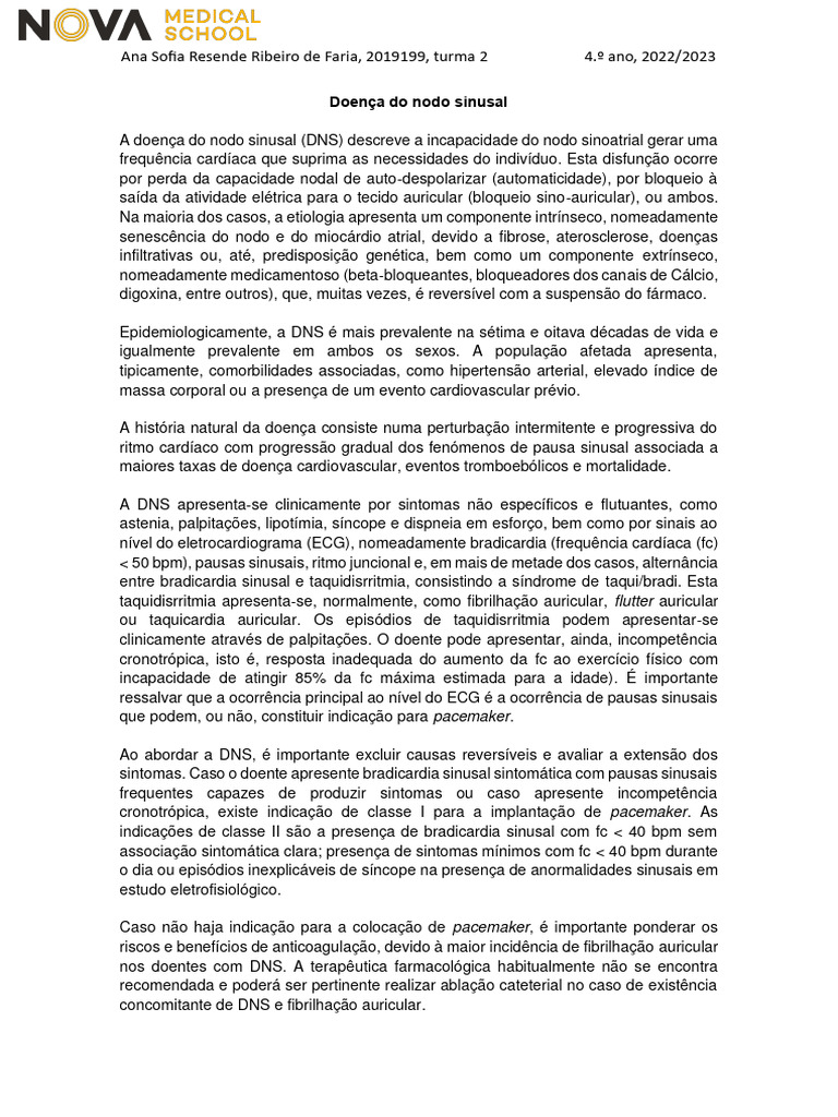 Doença Do Nodo Sinusal | PDF | Coração | Eletrocardiografia